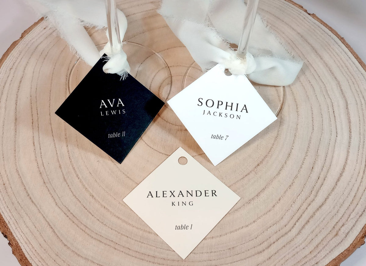 Champagne Glass Name Tags | Wedding Escort & Seating Cards | Karma K ...