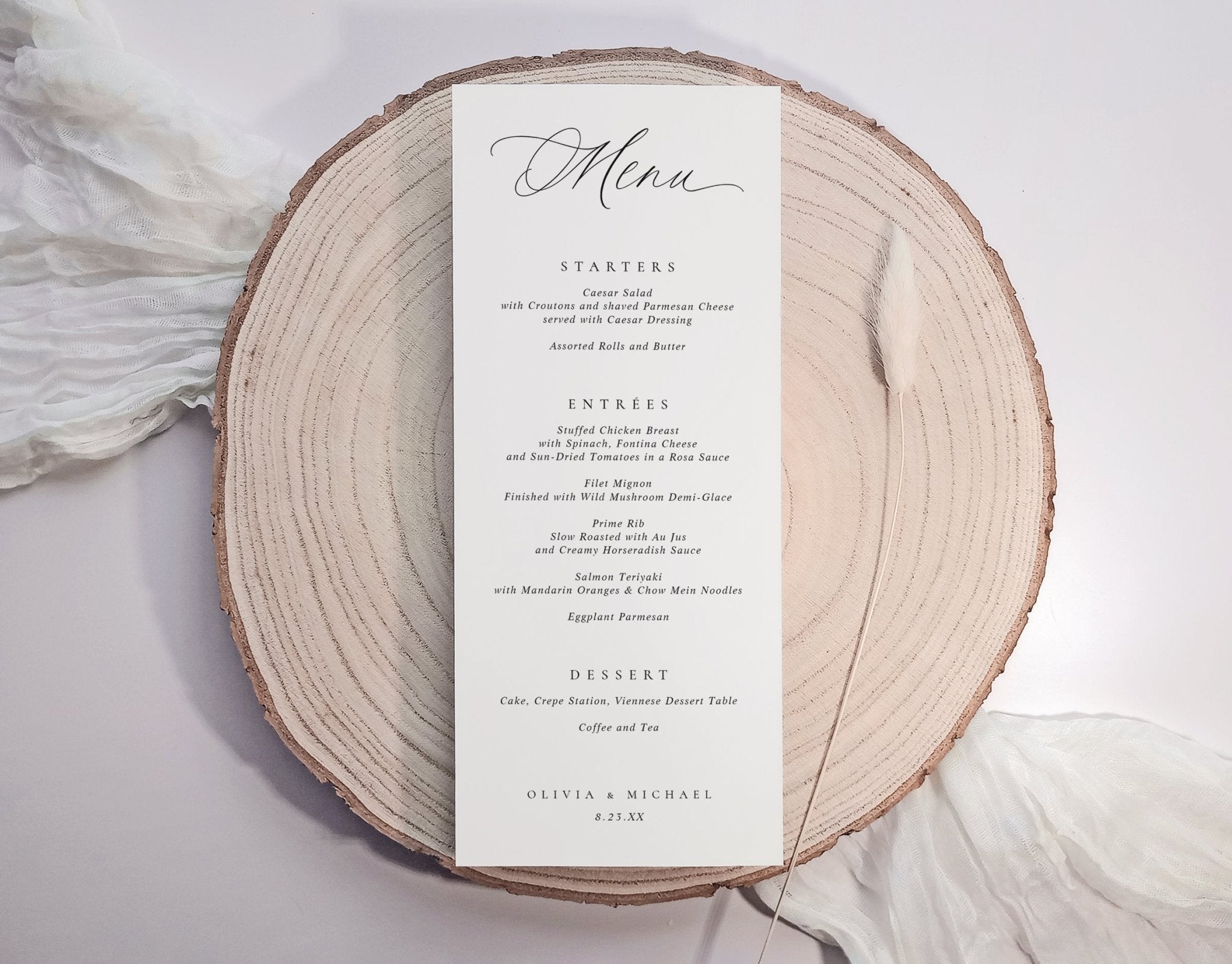 Modern Romantic Wedding Menus | Custom Printed | Karma K. Weddings