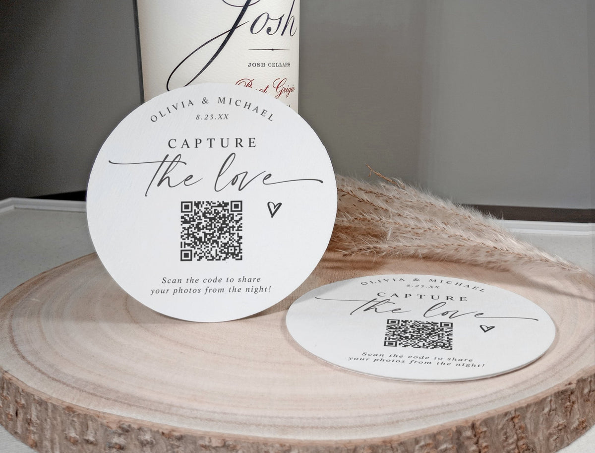 Wedding Coasters with QR Code | Custom Photo Sharing Tags | Karma K ...