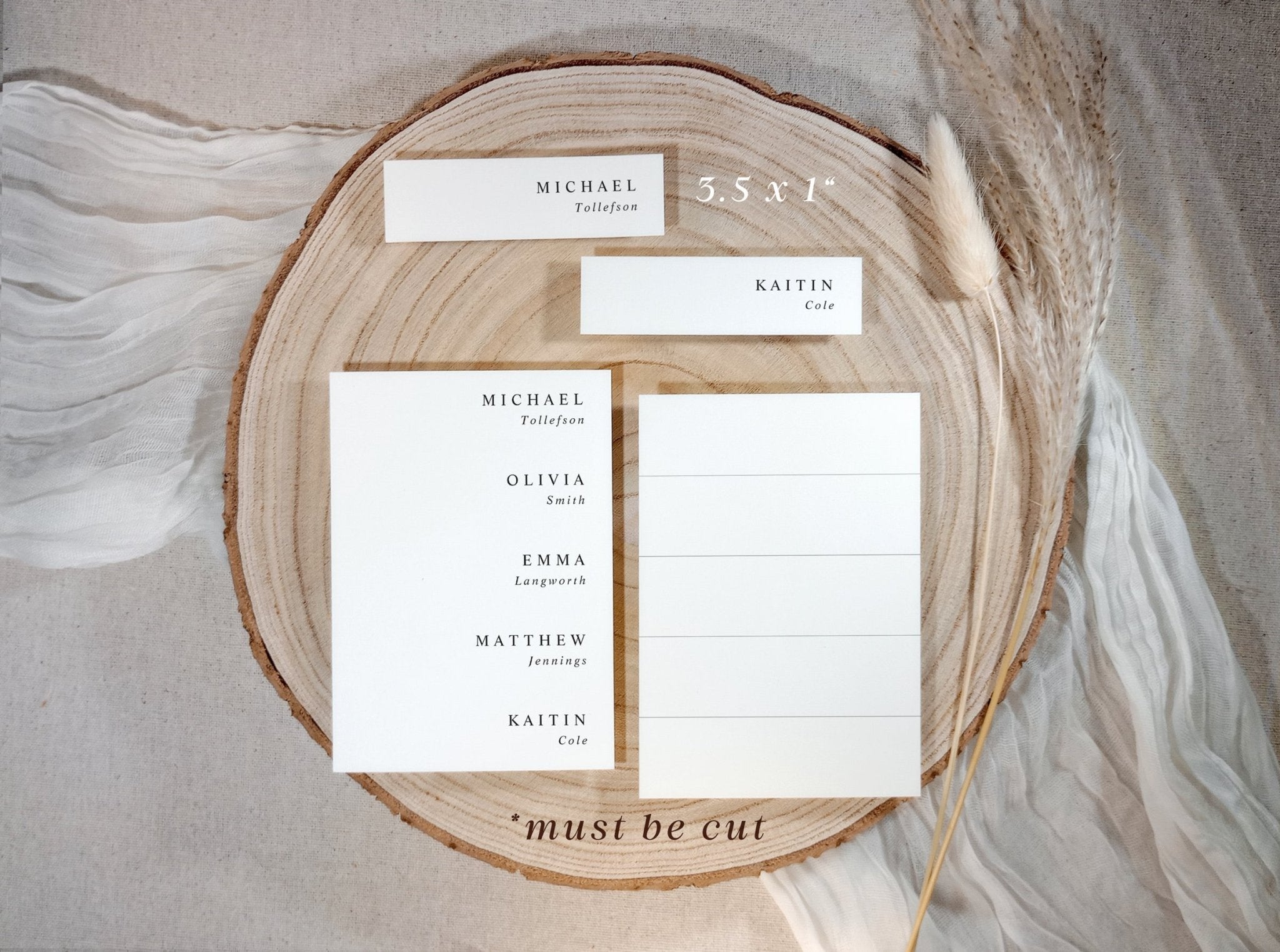 Slim Name Tags for Menus | Modern Printed Name Cards | Karma K. Weddings